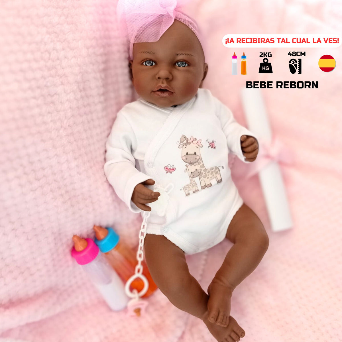 Bebe Reborn Muñeca Reborn Africa- 48cm y 2kg - Vinilo Blando, Cuerpo T ...